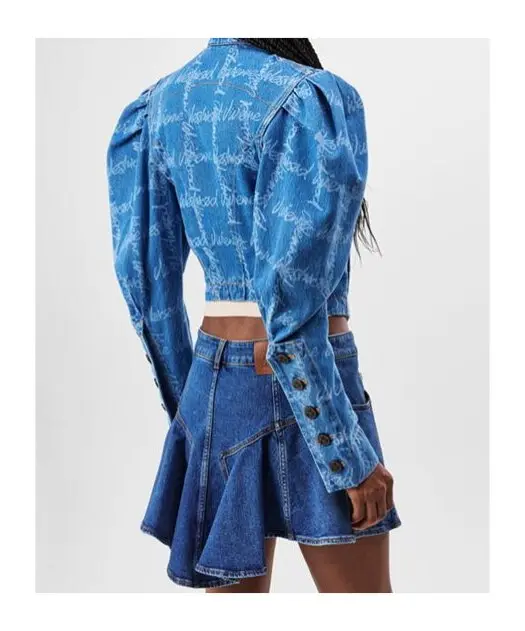 VIVIENNE WESTWOOD Denim Jacket With Stand Collar And Graphic Print