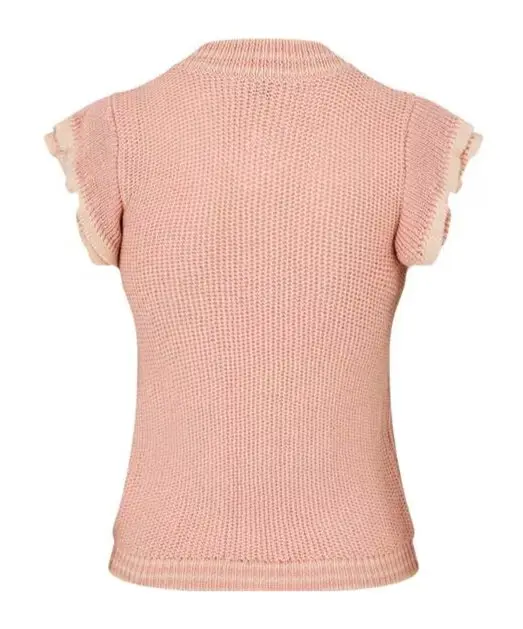 Chloé Short Sleeve Ruffle V-neck Sweater - Pink
