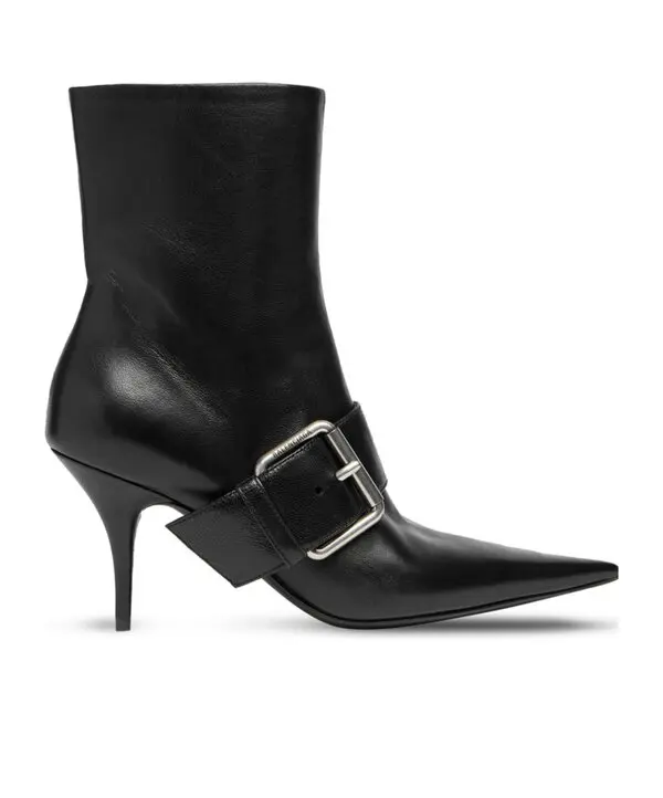 Balenciaga Knife Buckled Leather Ankle Boots
