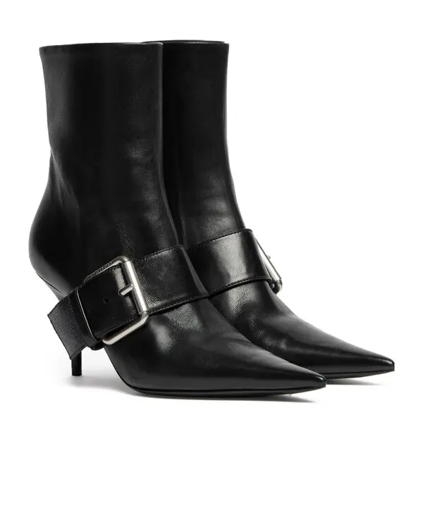 Balenciaga Knife Buckled Leather Ankle Boots