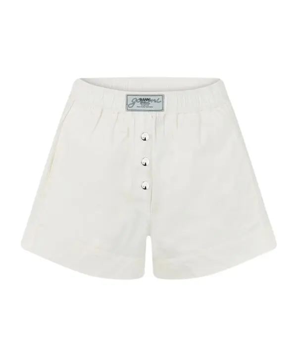 GANNI Logo Detail Elastic Waist Shorts - White