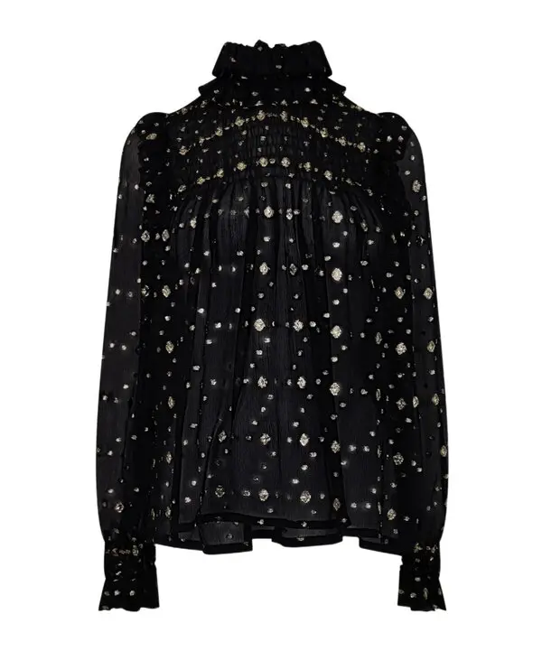Saint Laurent Ruffled High Neck Long Sleeve Blouse