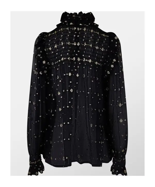 Saint Laurent Ruffled High Neck Long Sleeve Blouse