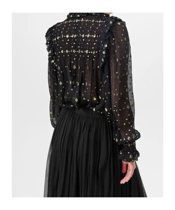Saint Laurent Ruffled High Neck Long Sleeve Blouse