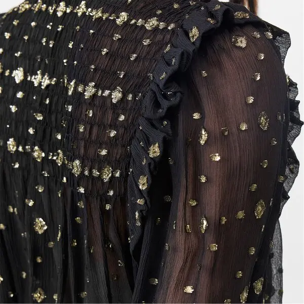 Saint Laurent Ruffled High Neck Long Sleeve Blouse