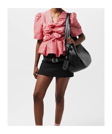 GANNI Short Sleeve Checkered Shirt