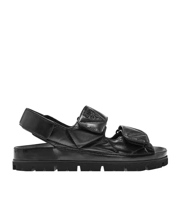 Prada Nappa Leather Quilted Grandad Sandals With Velcro Fastening
