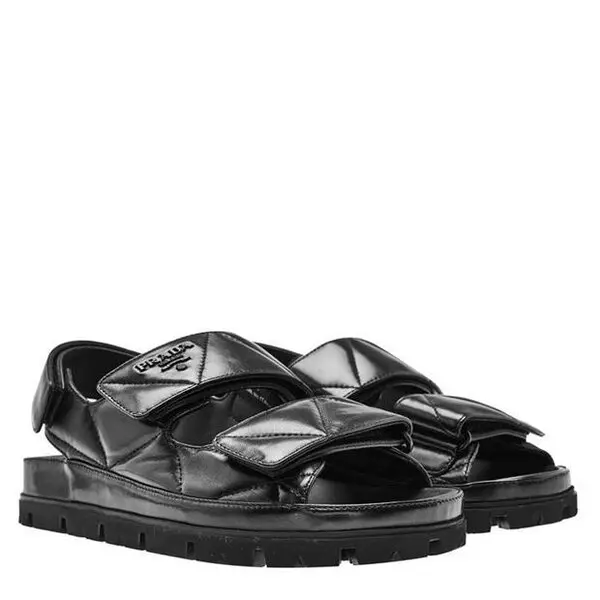 Prada Nappa Leather Quilted Grandad Sandals With Velcro Fastening