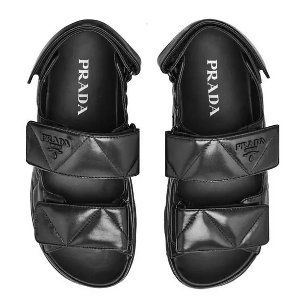 Prada Nappa Leather Quilted Grandad Sandals With Velcro Fastening