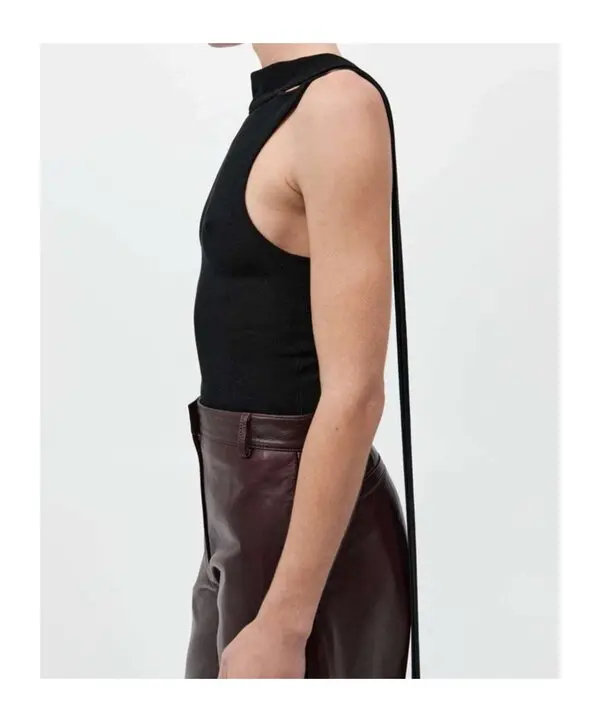 ST. AGNI Sleeveless Rib Knit Vest With Drawstring Detail