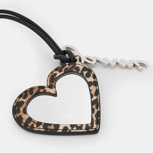 GANNI Heart Shaped Pendant Keychain With Leopard Print - Black