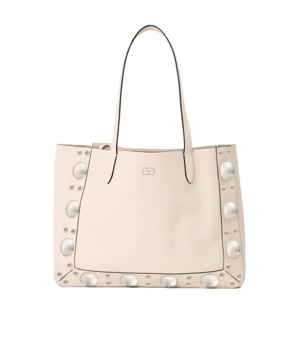 Valentino Garavani Studded Logo Detail Tote Bag - Nude