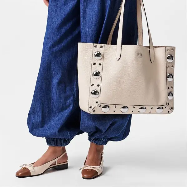 Valentino Garavani Studded Logo Detail Tote Bag - Nude