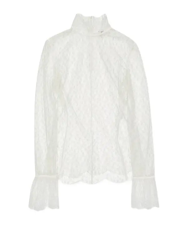 Chloé Sheer Floral Lace High Neck Blouse