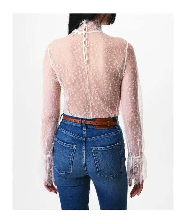 Chloé Sheer Floral Lace High Neck Blouse