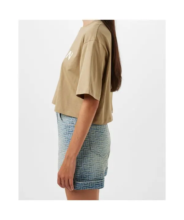 Balmain Logo Print Cropped T-shirt