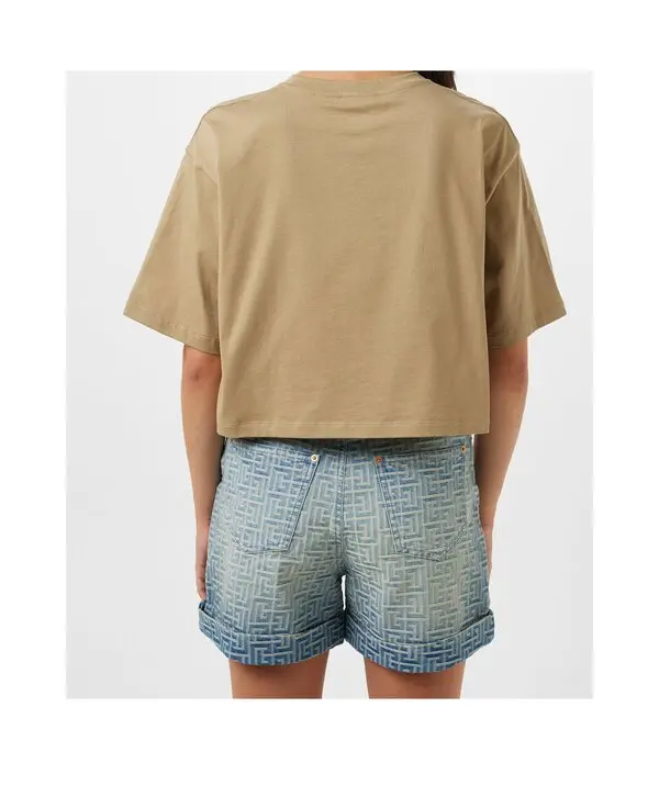 Balmain Logo Print Cropped T-shirt