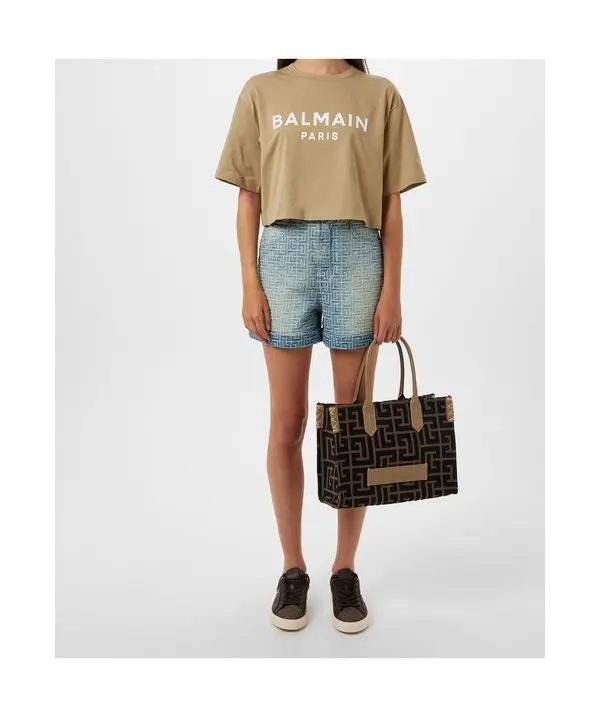 Balmain Logo Print Cropped T-shirt