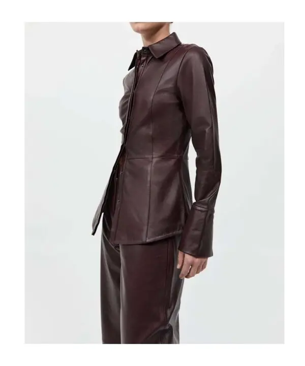 ST. AGNI Paneled Leather Button-down Shirt