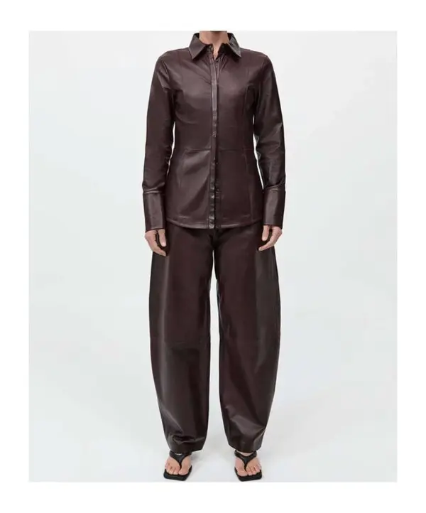 ST. AGNI Paneled Leather Button-down Shirt