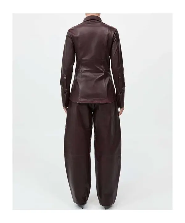 ST. AGNI Paneled Leather Button-down Shirt