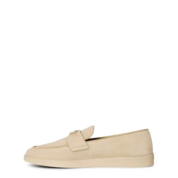 Prada Suede Loafers With Metal Triangle Logo - Desert