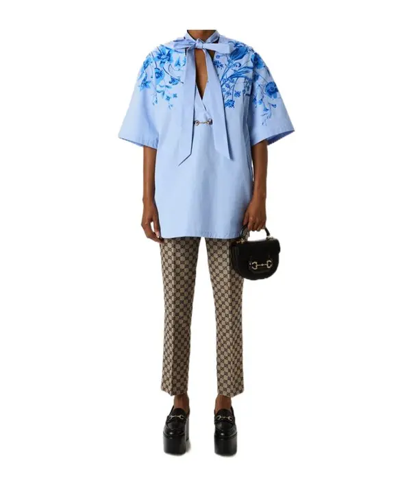 Gucci Floral And Insect Print Short Sleeve Top