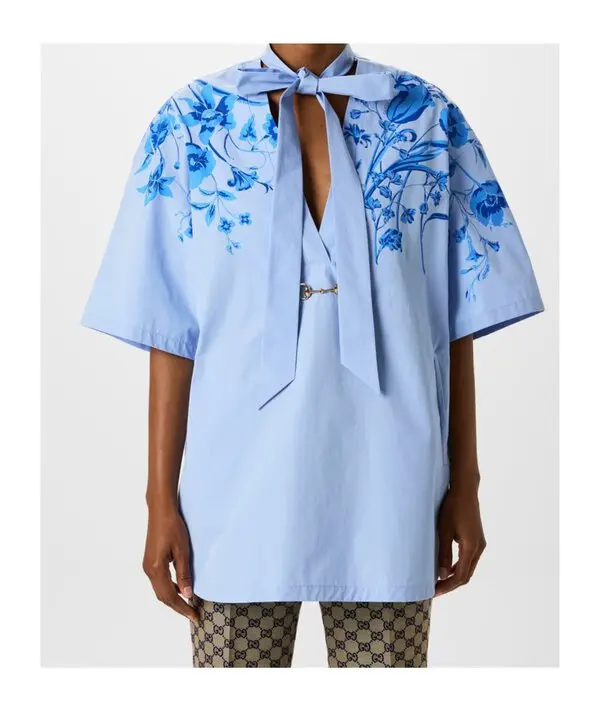 Gucci Floral And Insect Print Short Sleeve Top