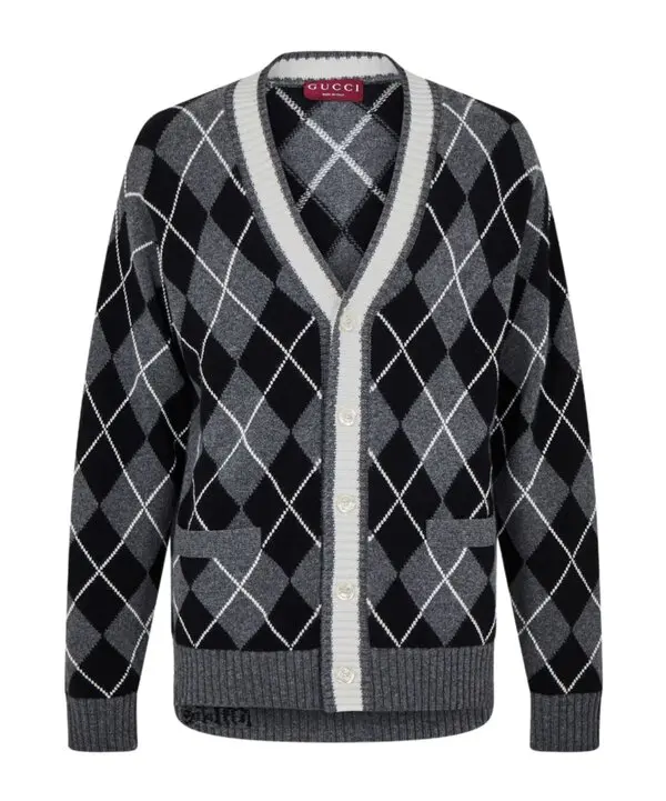 Gucci Argyle Knit Cardigan - Black