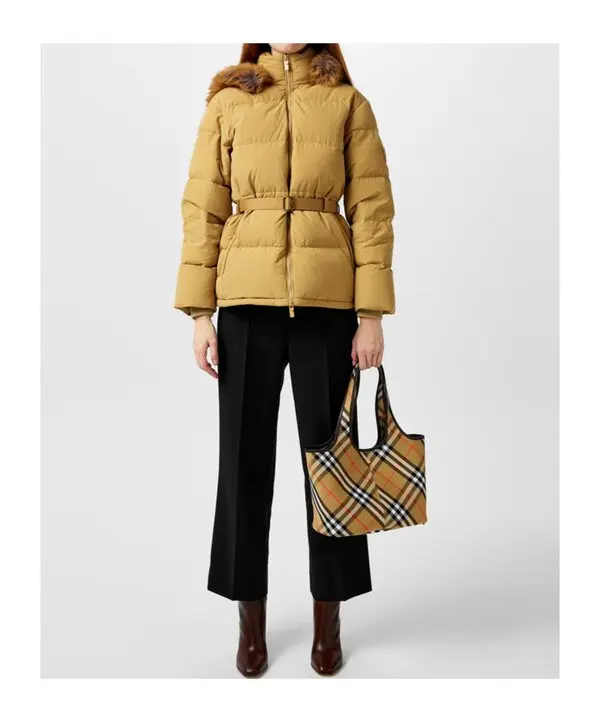 Burberry Quilted Down Hooded Jacket With Detachable Belt