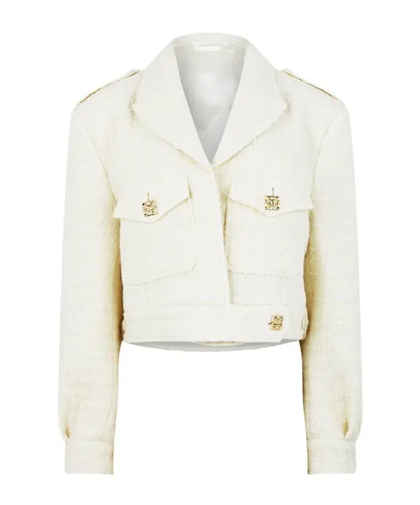 Givenchy Cropped Tweed Jacket With Golden-finish 4g Buttons - White