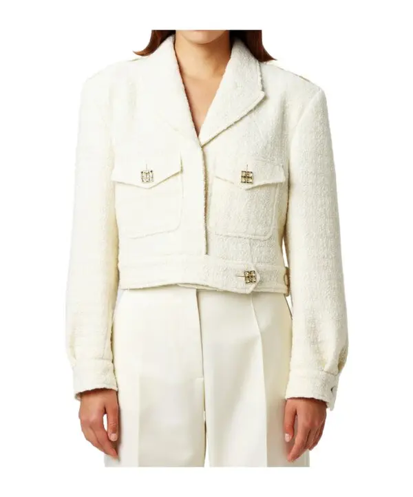 Givenchy Cropped Tweed Jacket With Golden-finish 4g Buttons - White