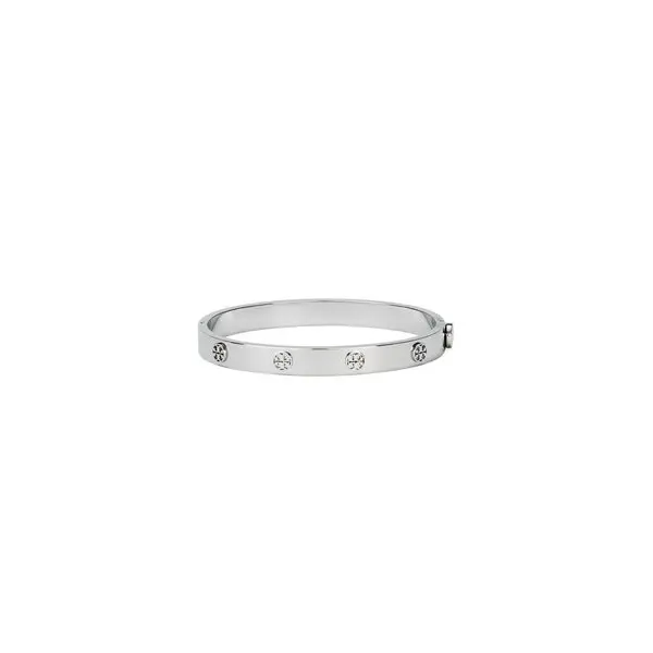 Tory Burch Silver-tone Engraved Slim Hinged Bangle