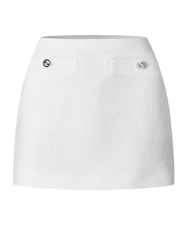 Gucci Interlocking G Wool Blend Boucle Miniskirt - White