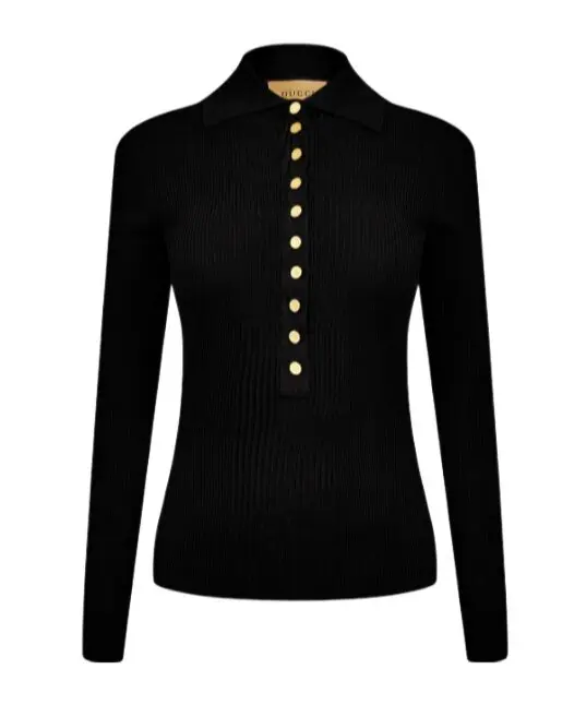 Gucci Fine Rib Long Sleeve Polo Shirt