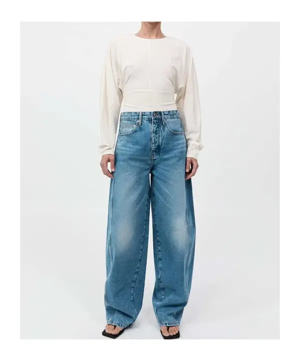 ST. AGNI Wide-leg Faded Jeans