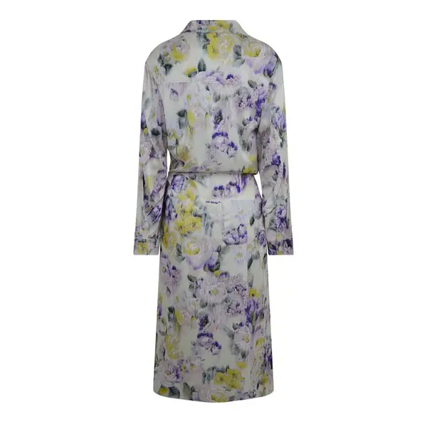 Off-White Floral Print Satin Twist Long Dress
