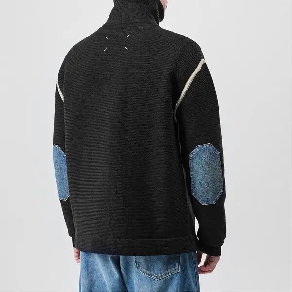 MAISON MARGIELA Half-zip Sweater With Contrast Elbow Patches - Black