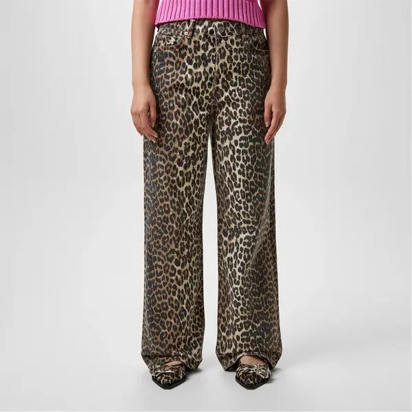 GANNI Leopard Print Denim Trousers