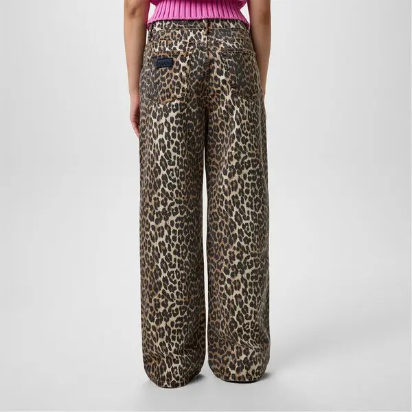 GANNI Leopard Print Denim Trousers