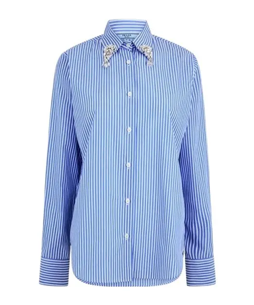 Prada Striped Lapel Shirt With Graphic Embellishment