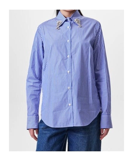 Prada Striped Lapel Shirt With Graphic Embellishment