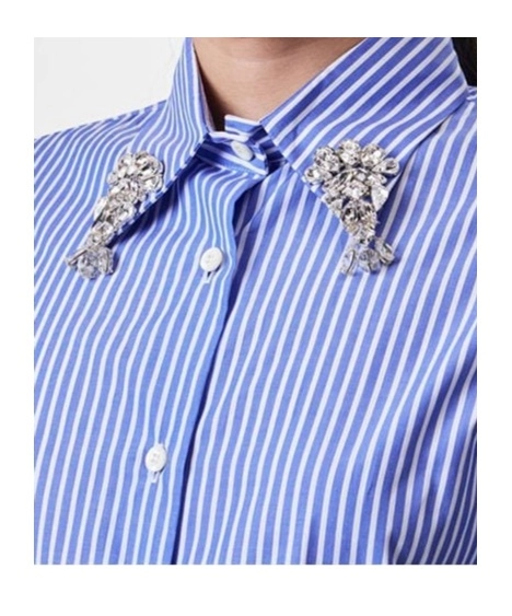 Prada Striped Lapel Shirt With Graphic Embellishment