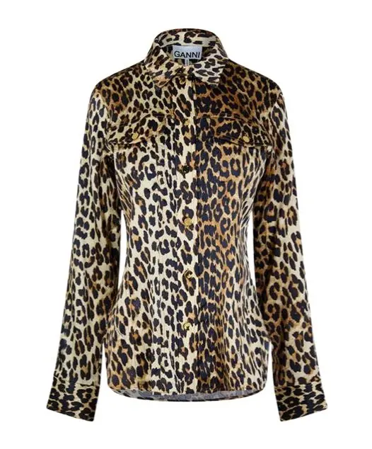 GANNI Long Sleeve Animal Print Shirt