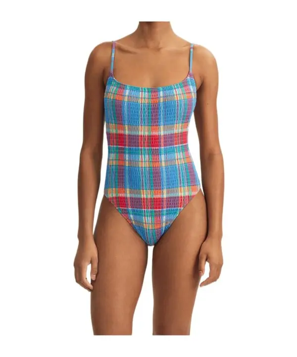 Polo Ralph Lauren Plaid Smocked One-piece Swimsuit - Multicolor
