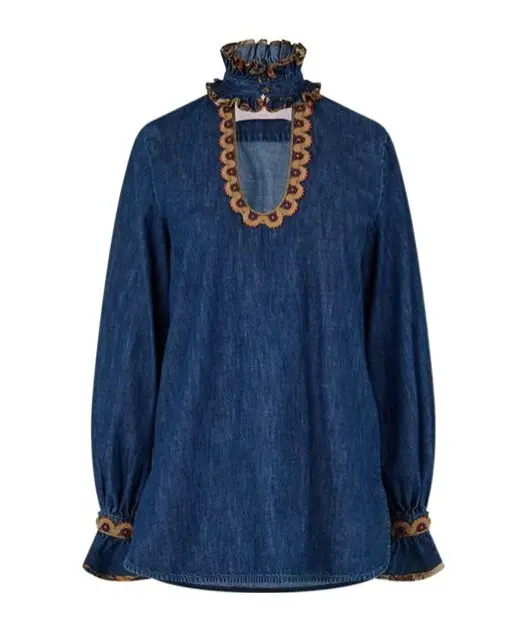 Valentino Garavani Embroidered Denim Top - Denim Blue