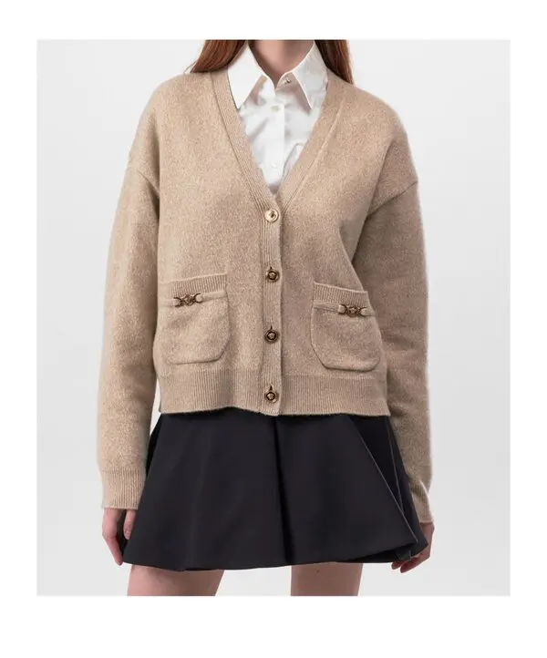 Versace V-neck Button-front Cardigan With Pockets