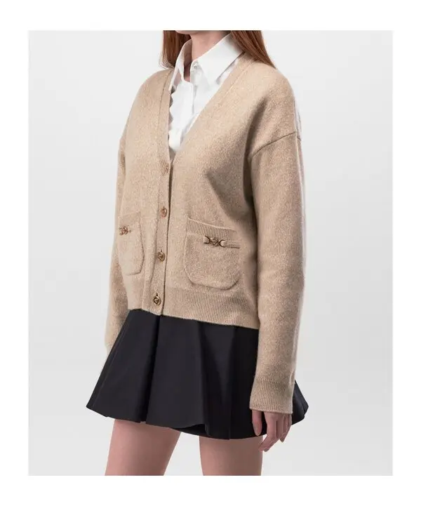 Versace V-neck Button-front Cardigan With Pockets