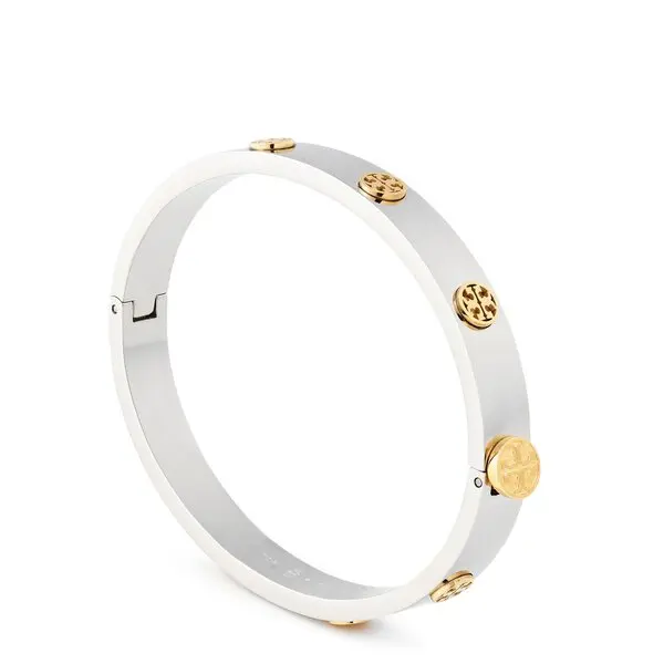 Tory Burch Two-tone Logo Motif Hinged Bangle