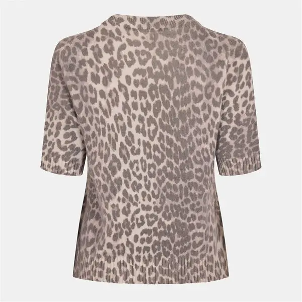 GANNI Leopard Print Crew Neck Short Sleeve Sweater - Nude